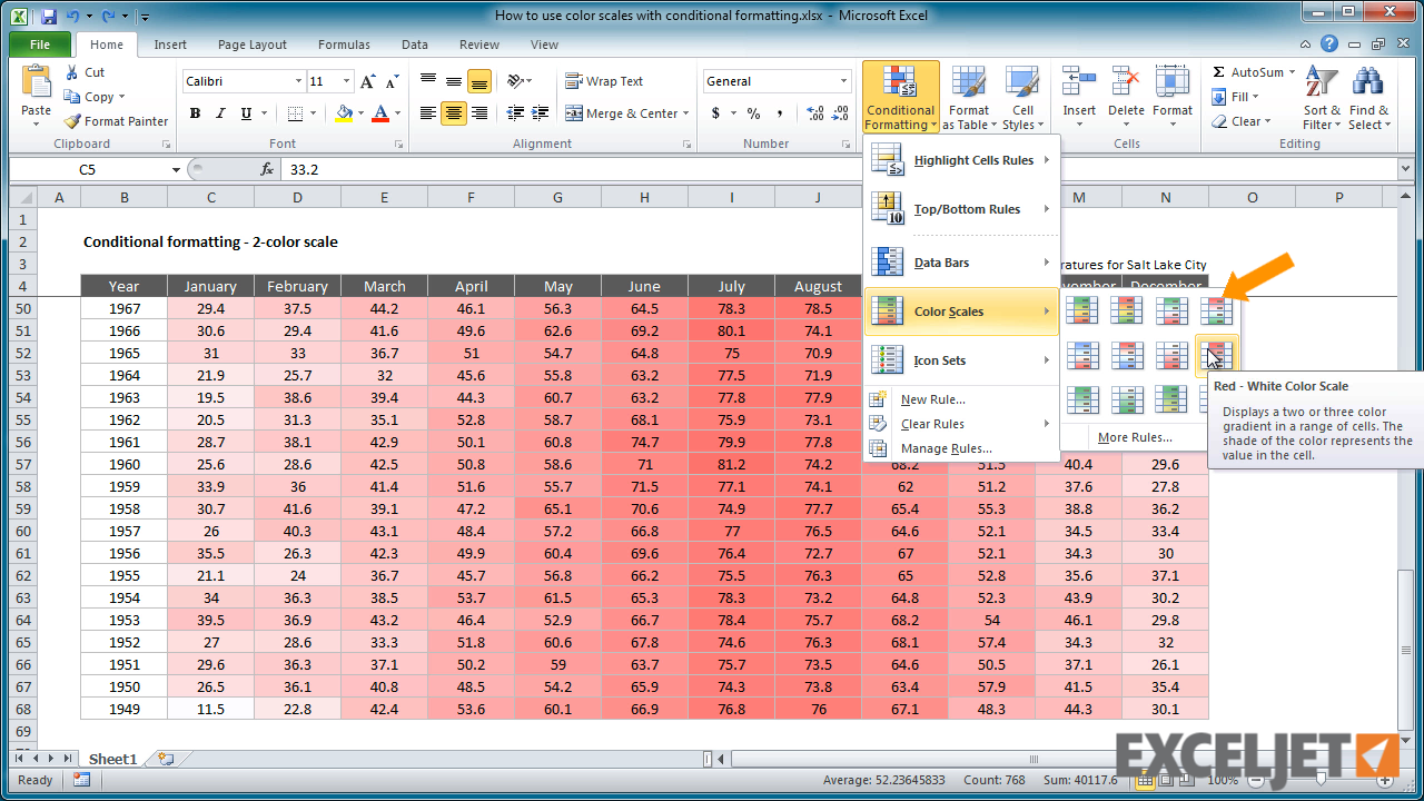 Excel Tutorial How To Use Color Scales With Conditional Formatting